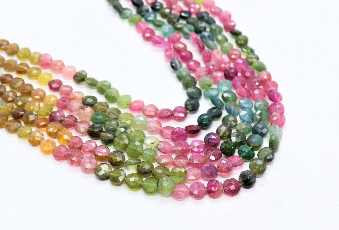 AAA Multi Tourmaline Faceted Coin Shape Beads Natural Tourmaline Coin ...