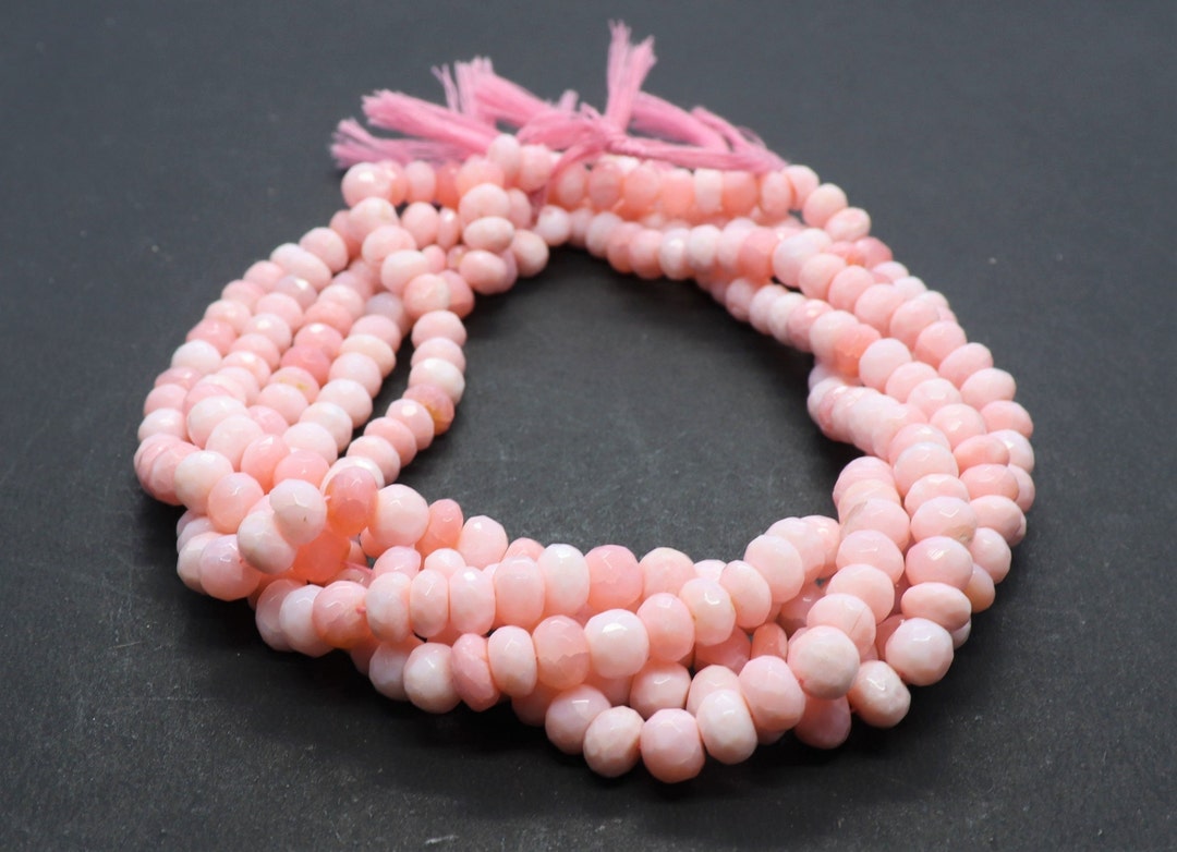 Peruvian Pink Opal Faceted Rondelle Beads, 7.5-8 Mm Pink Opal Shaded ...