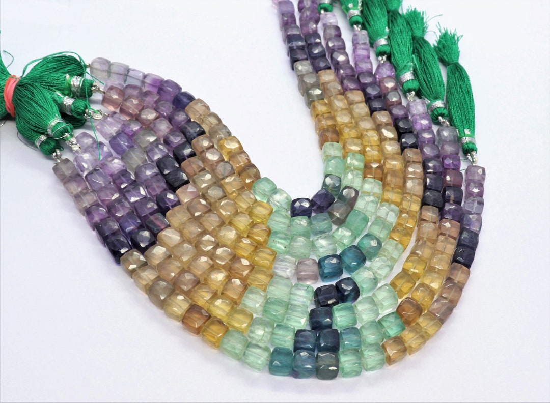 AAA Multi Fluorite Faceted Cube Shape Beads Natural Fluorite - Etsy UK