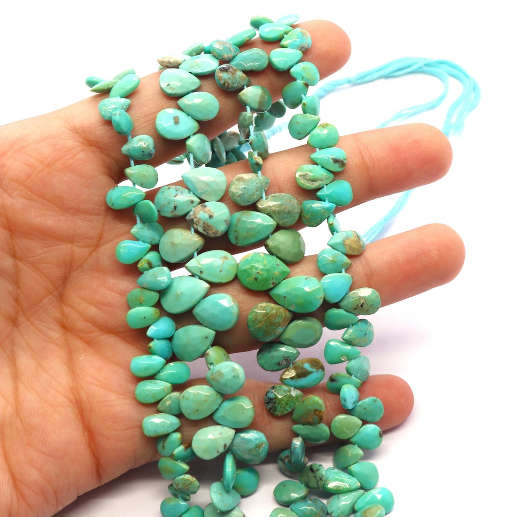 AAA Natural Arizona Turquoise Faceted Pear Shape Beads, Turquoise Pear ...