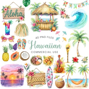Hawaiian Luau Clipart - Watercolor - Beach - Vacation - Aloha ...