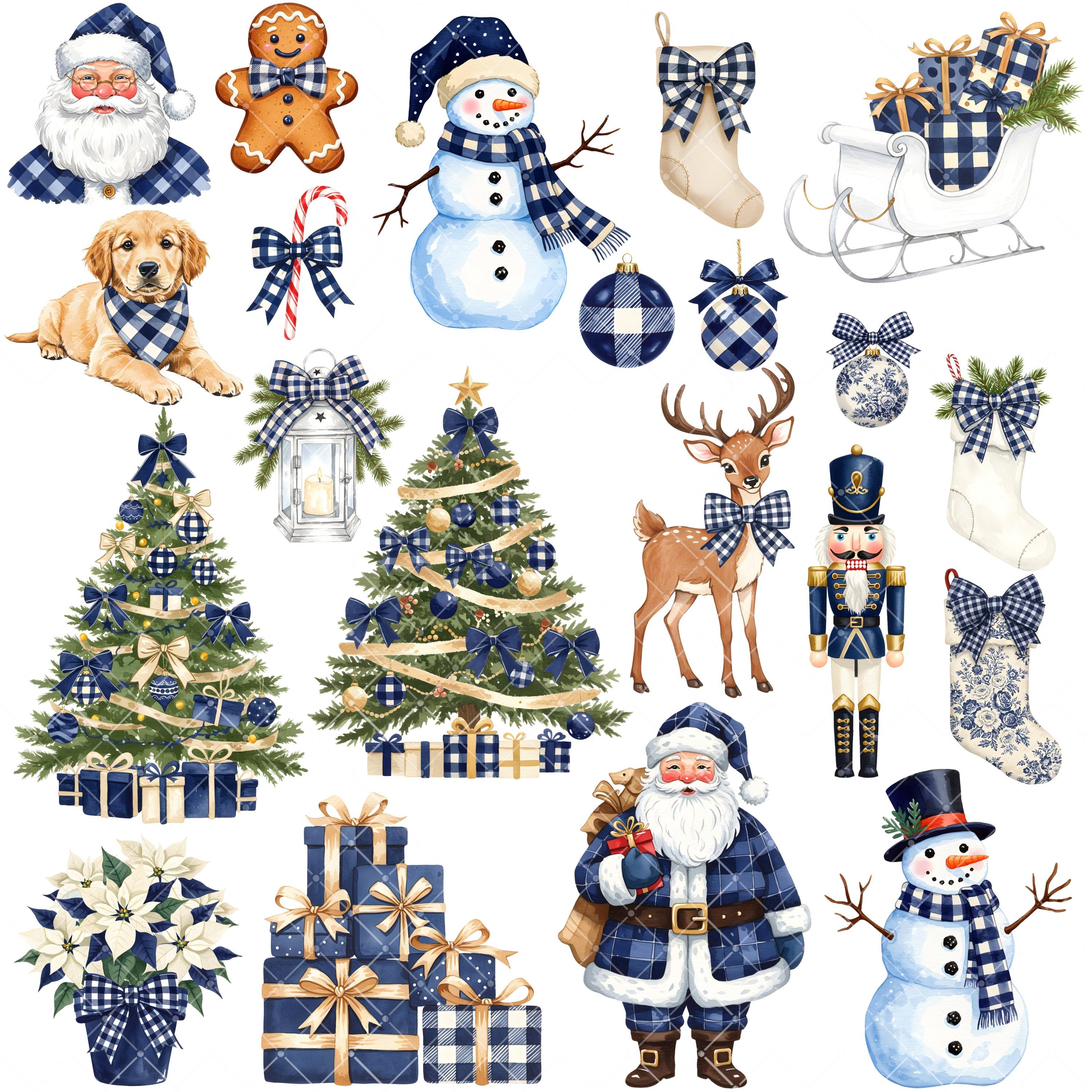 Plaid Christmas Clipart - Watercolor - Christmas Png - Blue Plaid ...
