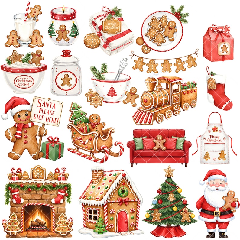 Gingerbread Christmas Clipart - Watercolor - Christmas Png ...