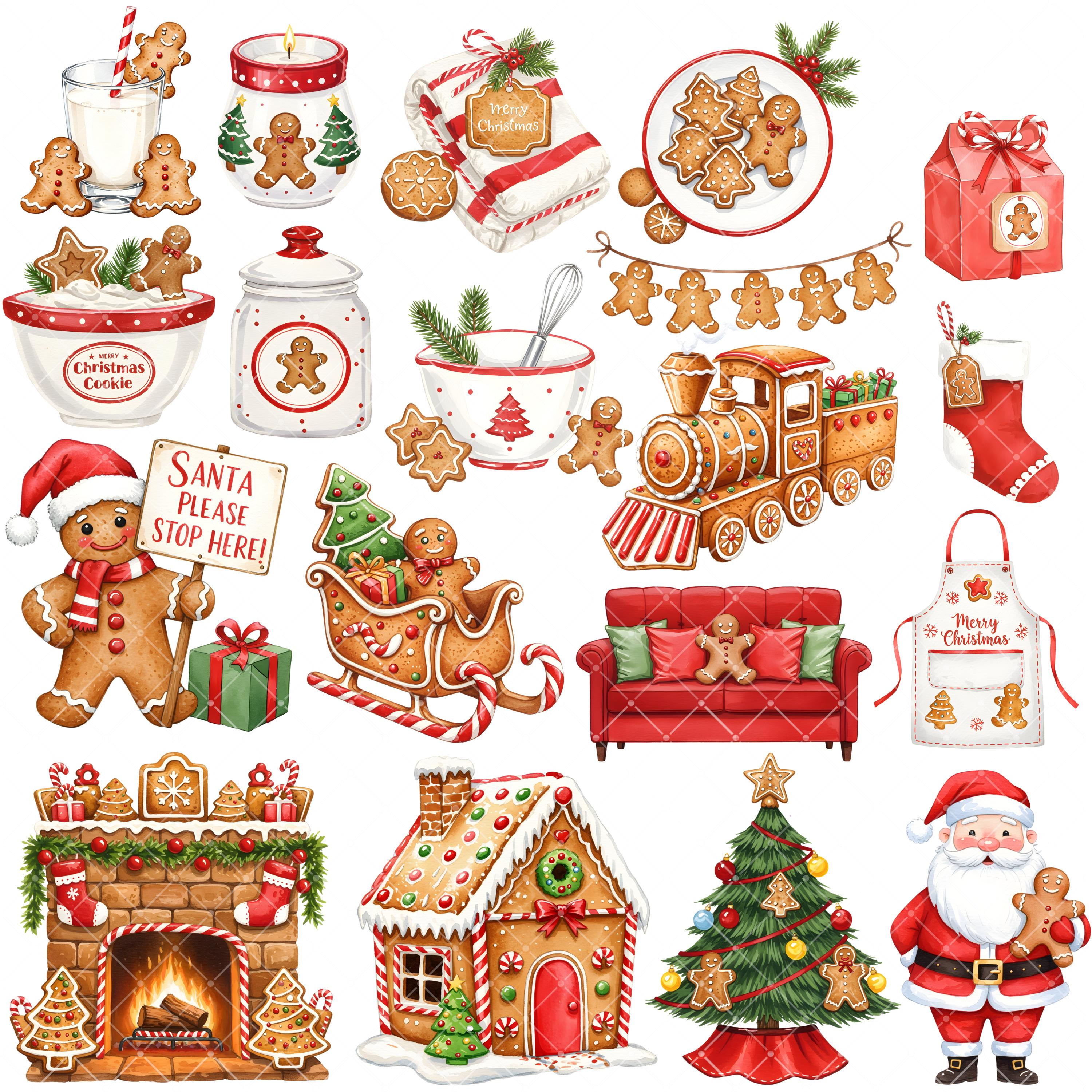 Gingerbread Christmas Clipart - Watercolor - Christmas Png ...