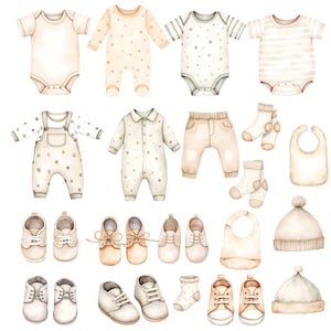 Baby Boy Clothes Clipart - Watercolor - Nursery Art - Baby Shower ...