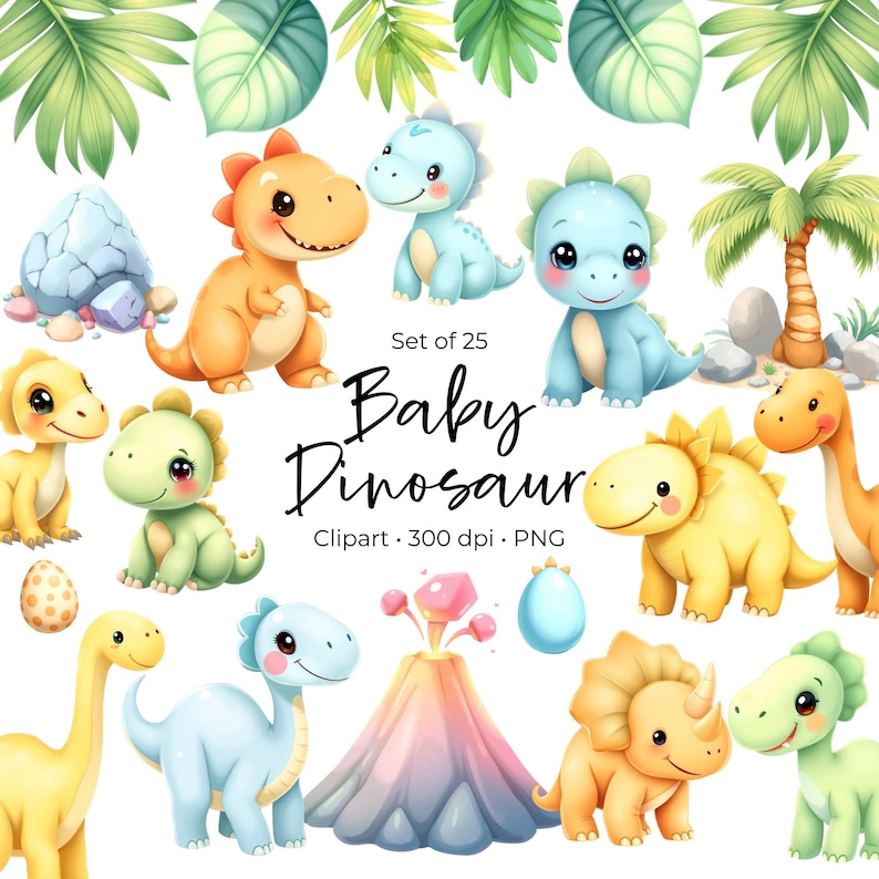 Dinosaur Clipart Cute Dinos Png Baby Shower Clipart Baby Dinosaurs ...