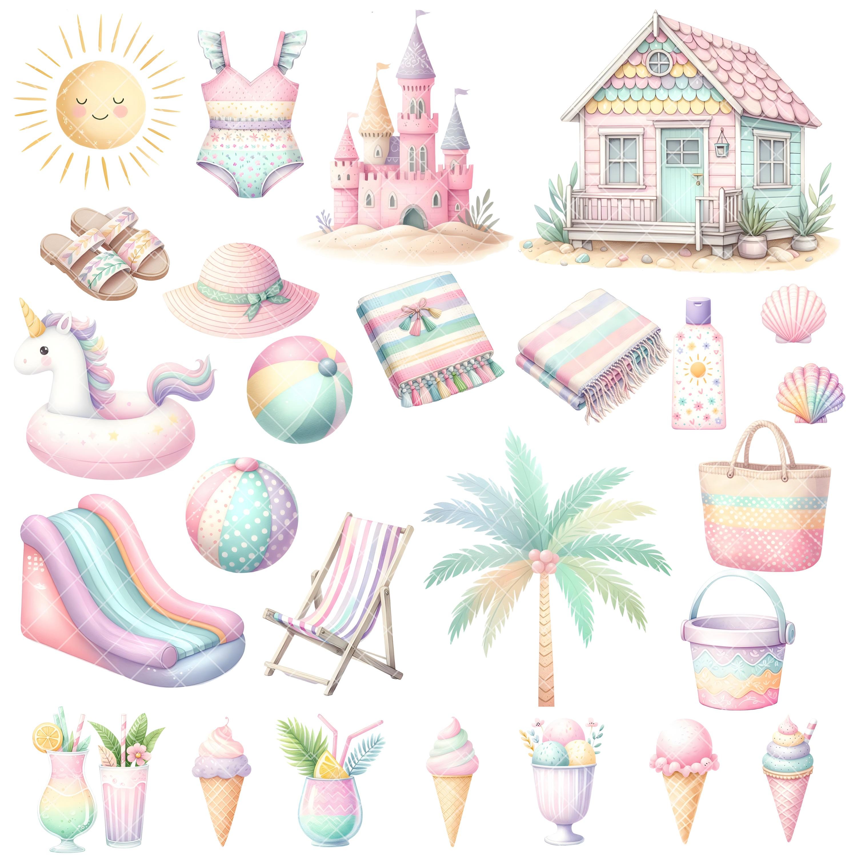 Pastel Beach Clipart - Watercolor - Beach Bash Png - Girly Summer ...