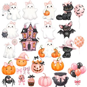 Cute Halloween Clipart - Watercolor - Ghost - Pumpkin - Cat - Spider ...