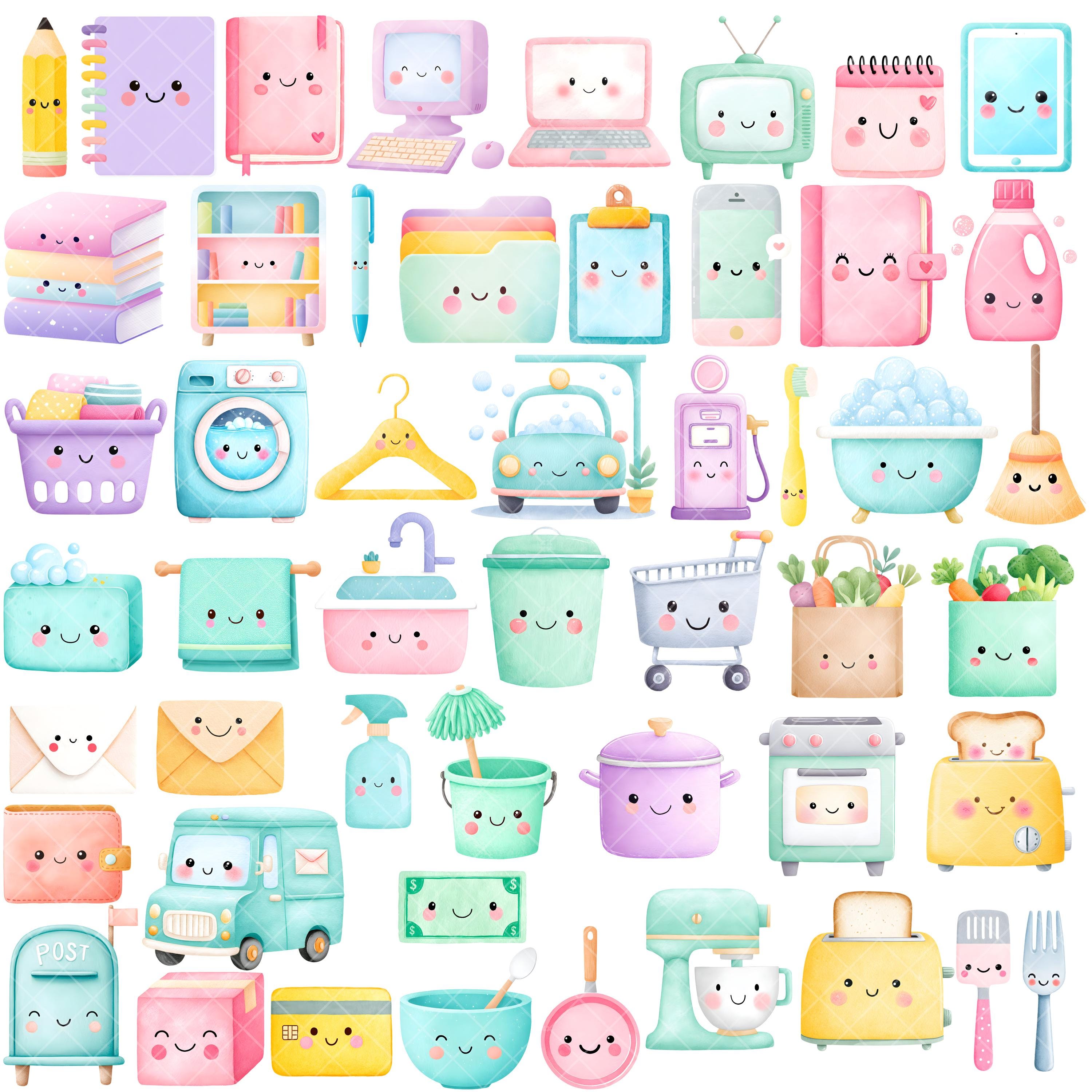 Cute Kawaii Clipart - Watercolor - Planner Clipart - Mega Bundle ...