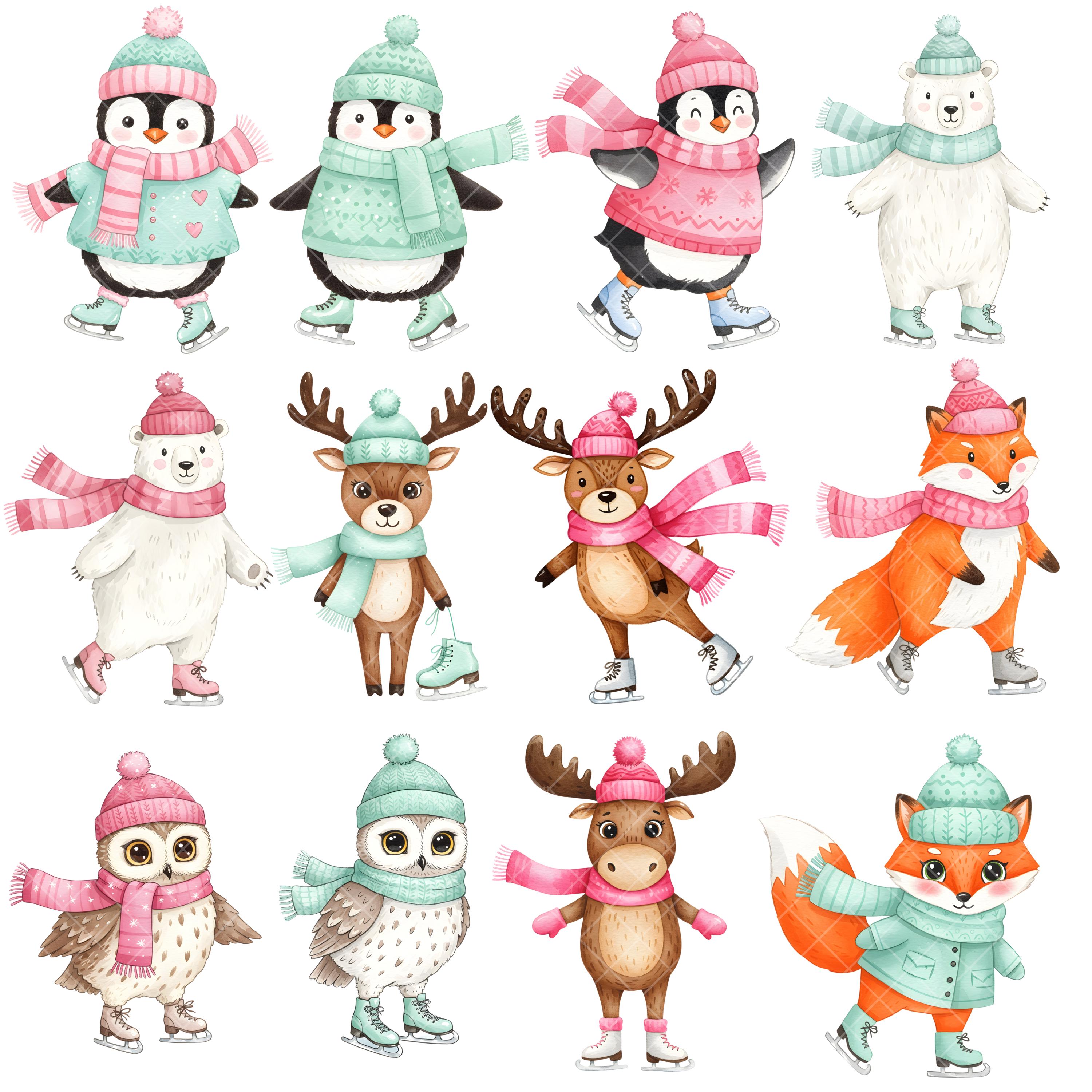 Cute Winter Animal Clipart - Watercolor - Christmas - Nursert Art ...