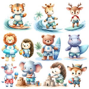 Cute Summer Animals - Watercolor Clipart - Kids Summer Png - Bear ...