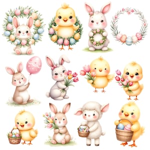 Cute Easter Clipart - Watercolor - Easter Png - Bunny - Baby Chick ...
