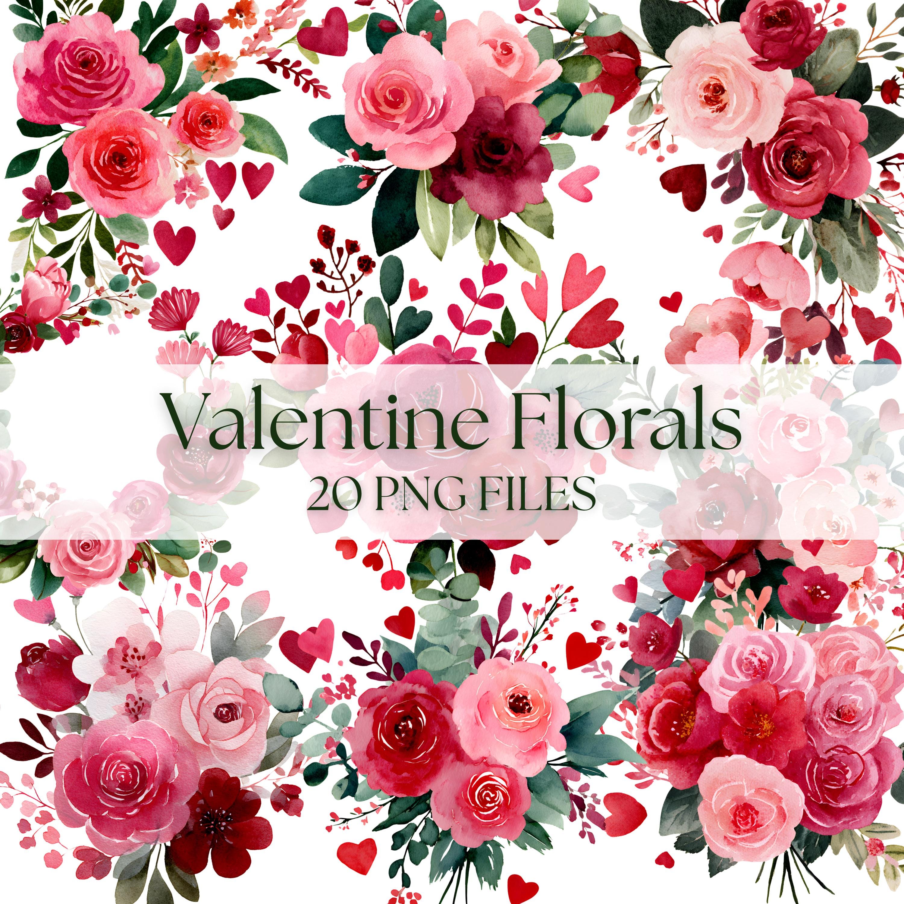 Valentine Floral Clipart - Watercolor - Botanical Png Bundle - Floral ...