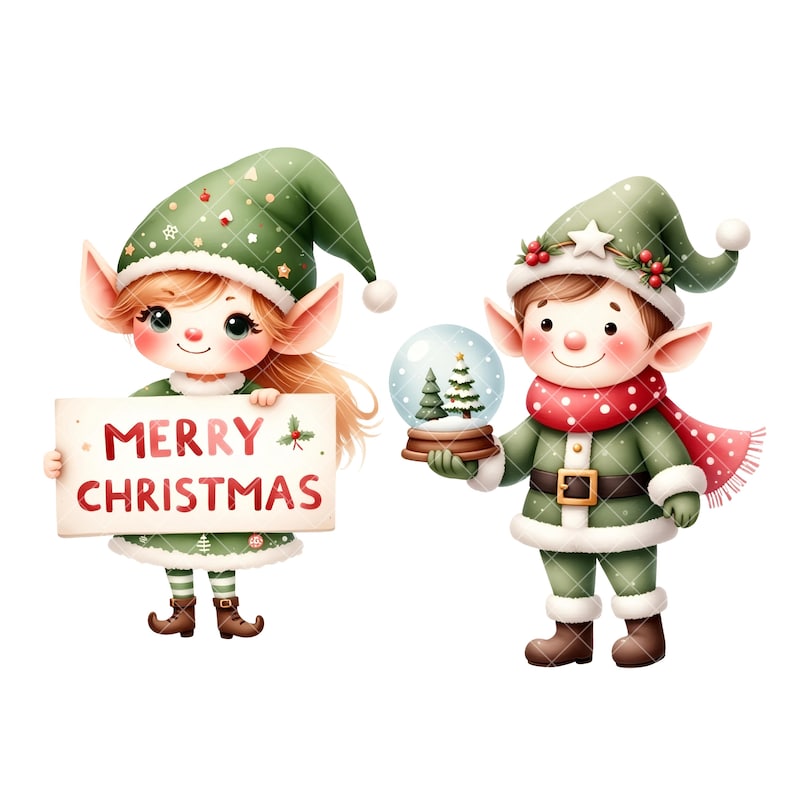 Cute Elf Clipart - Watercolor - Christmas Png - Christmas Elves ...