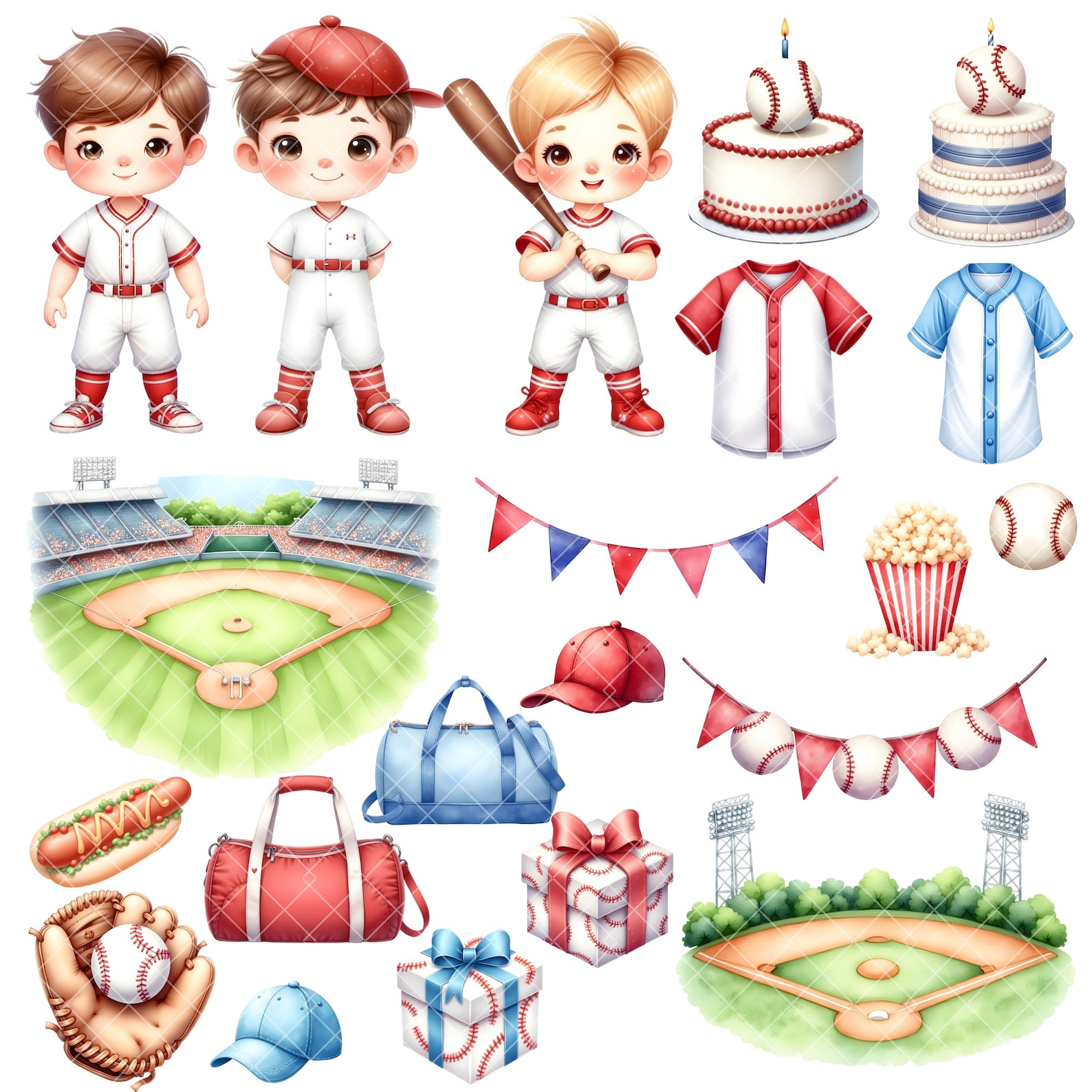 Baseball Kids Clipart - Watercolor - Cute Baseball Png - Sports Clipart ...