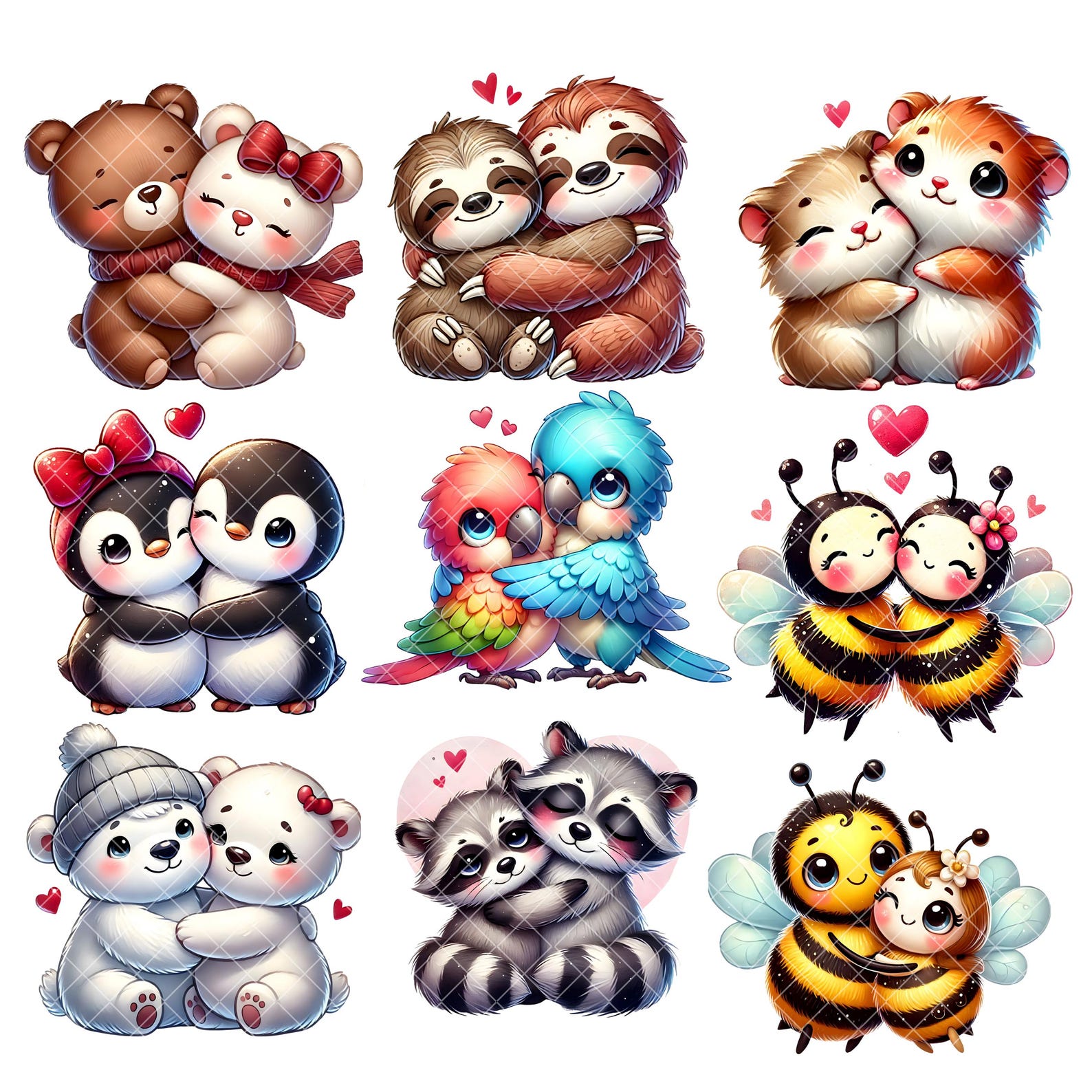 Animal Couple Clipart - Valentine Png - Watercolor Clipart - Watercolor ...
