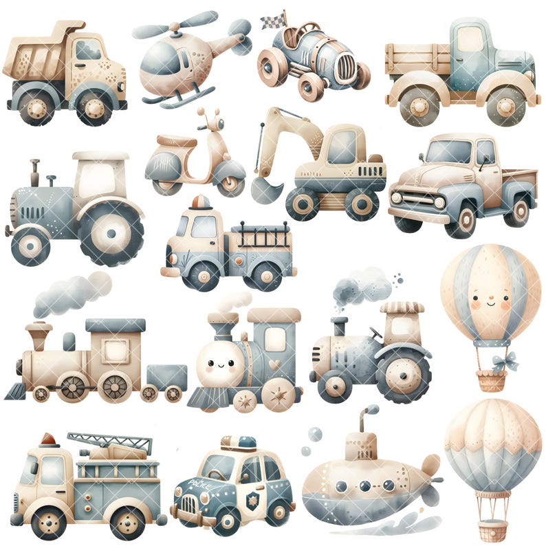 Transportation Clipart - Watercolor - Nursery Clipart - Png - Truck ...