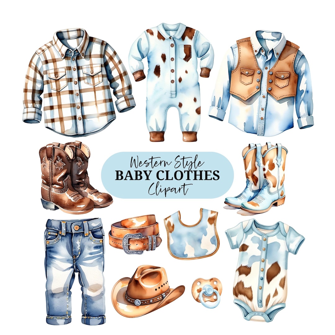 Cute Baby Clothes Clipart - Watercolor - Cowboy - PNG Images - Clipart ...