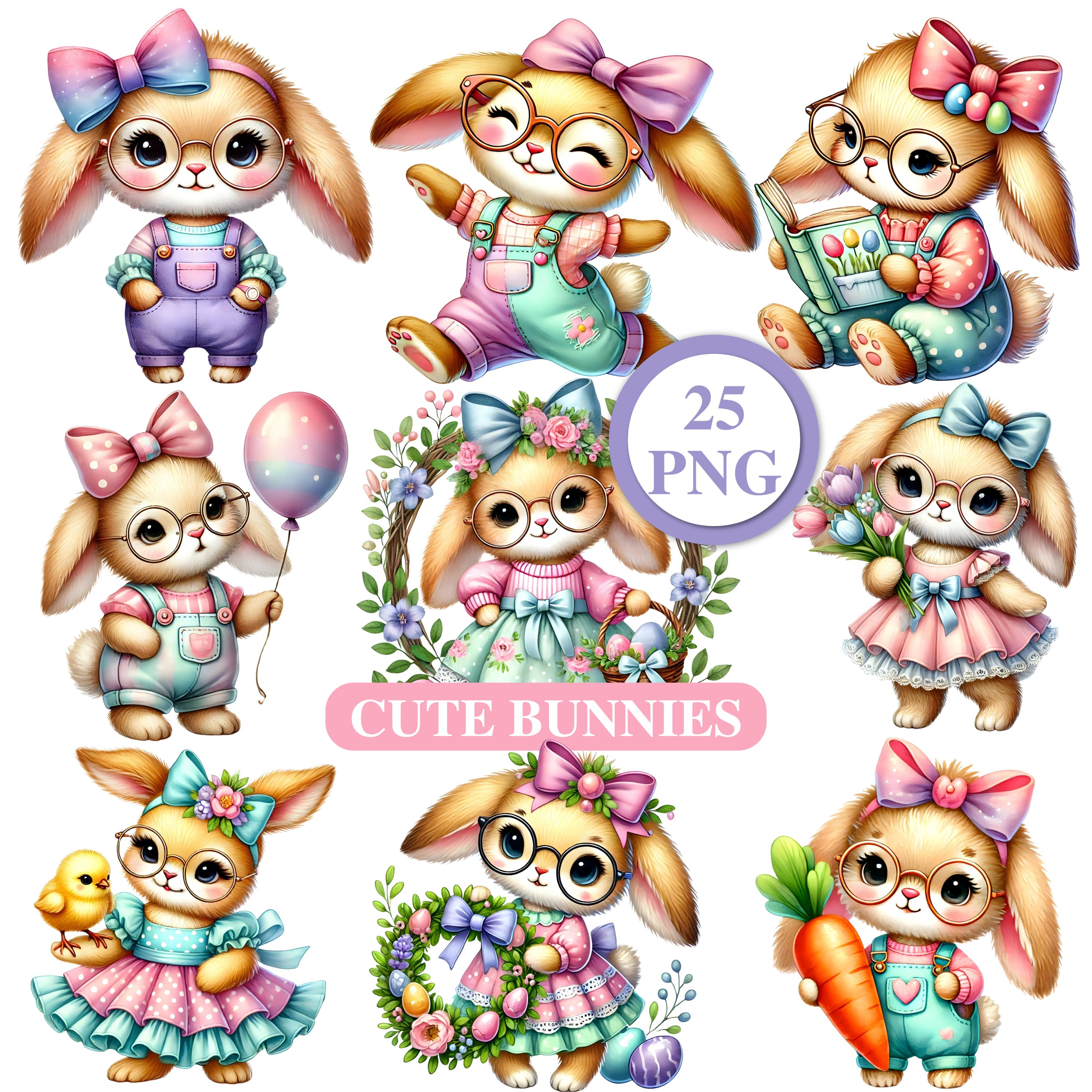 Watercolor Bunny Clipart: Girl Rabbit PNG, Easter Design (commercial ...
