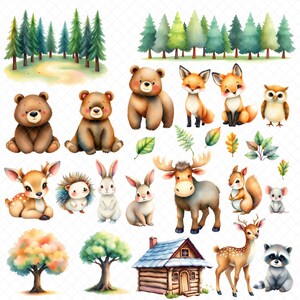 Woodland Animals Clipart - Cute Png - Bear - Fox - Deer - Nursery Art ...