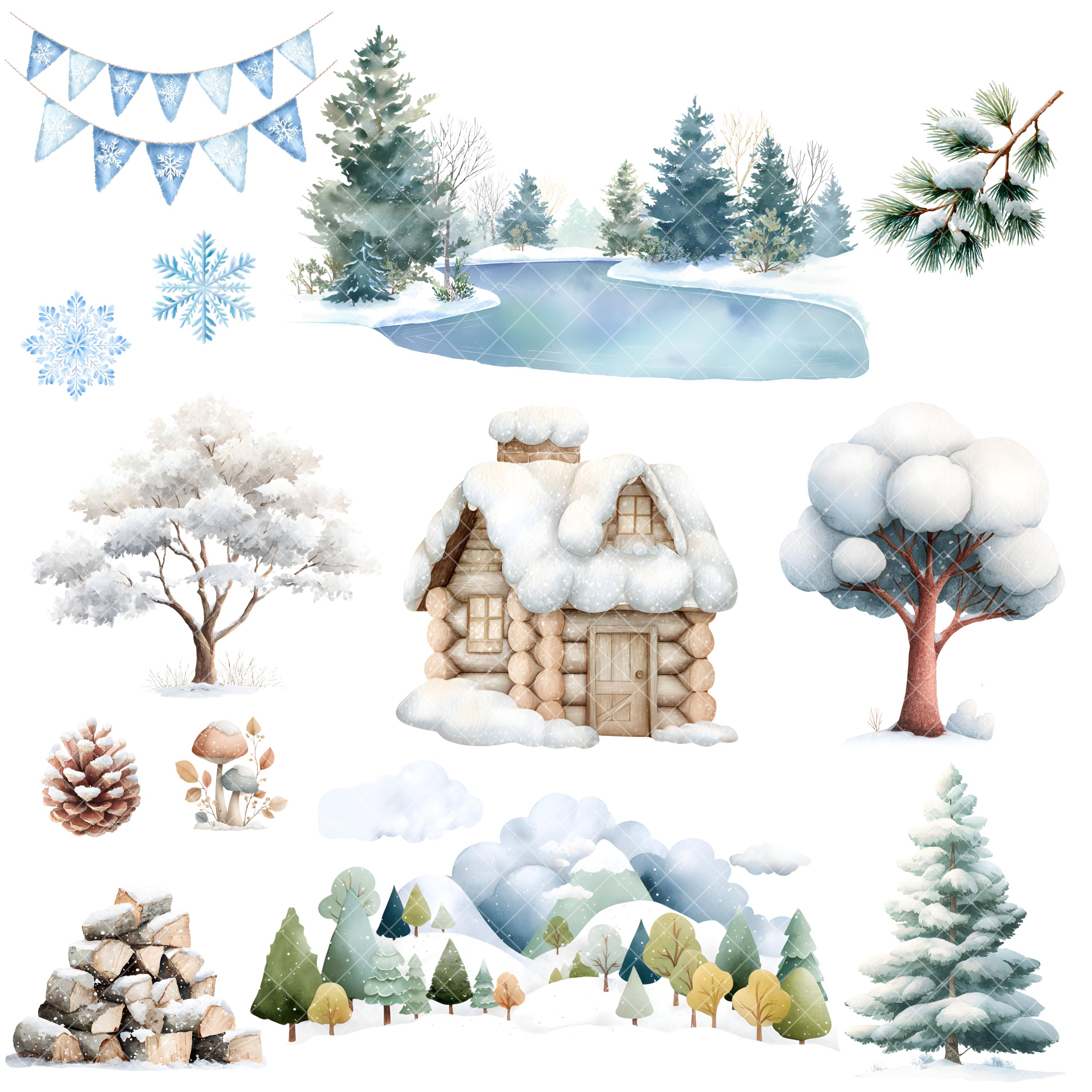 Winter Wonderland Clipart - Watercolor - Cute Animals - Png - Winter ...