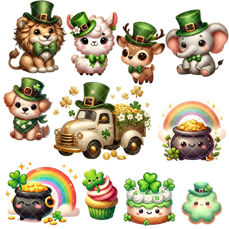 Cute St. Patrick's Clipart - Watercolor - Animal Png - Shamrocks - St ...