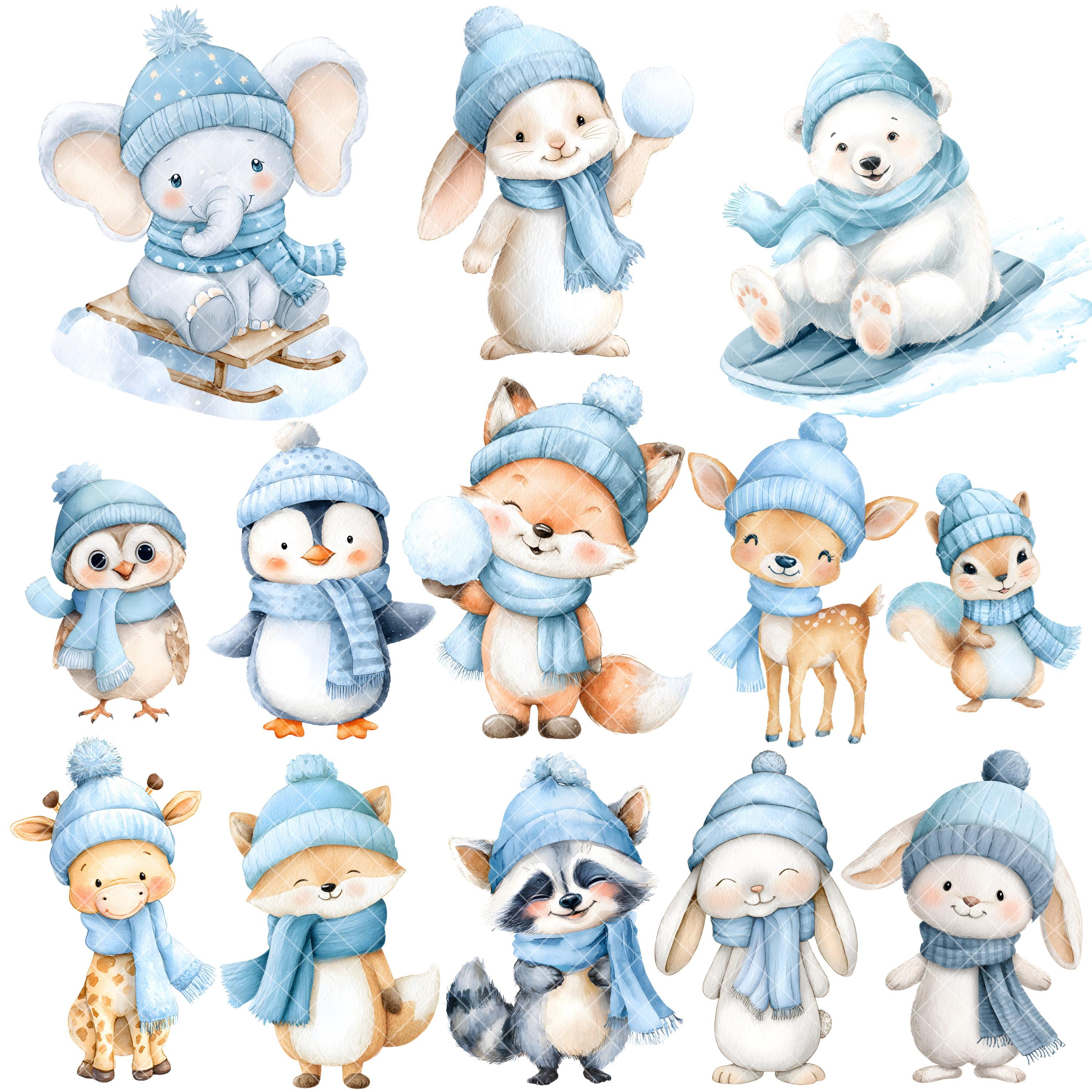 Winter Wonderland Clipart - Watercolor - Cute Animals - Png - Winter ...