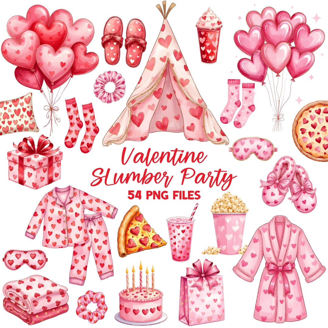 Valentine Clipart - Watercolor - Pajamas Party Png - 54 Png - Slumber ...