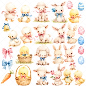 Watercolor Easter Clipart - Easter Png - Lamb - Rabbit - Duck - Chick ...