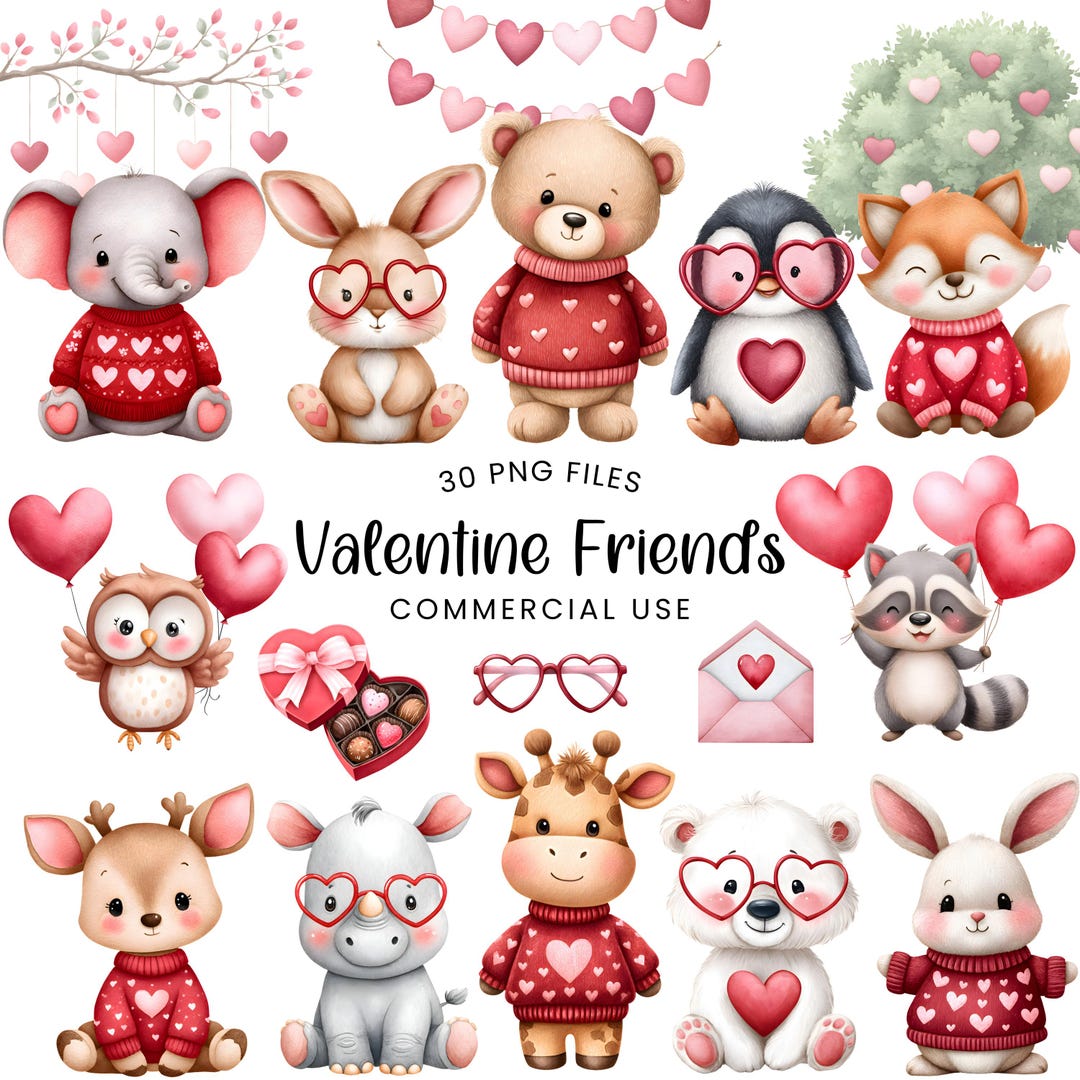 Valentine Animals Clipart - Watercolor - Valentine Png - Animals ...