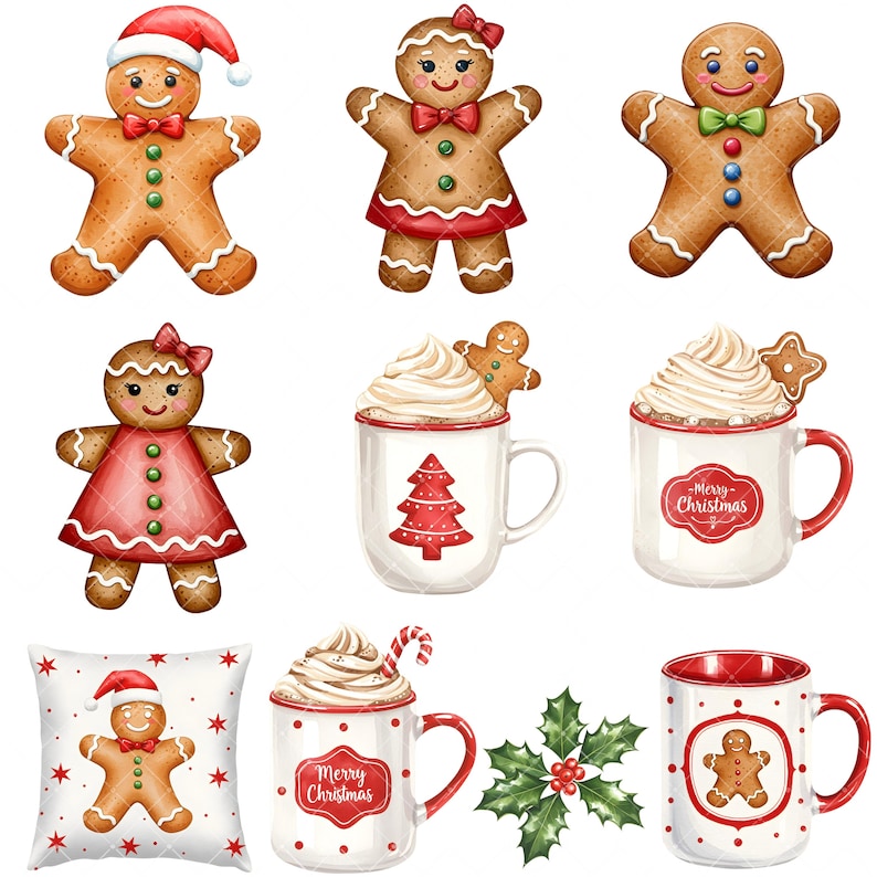 Gingerbread Christmas Clipart - Watercolor - Christmas Png ...