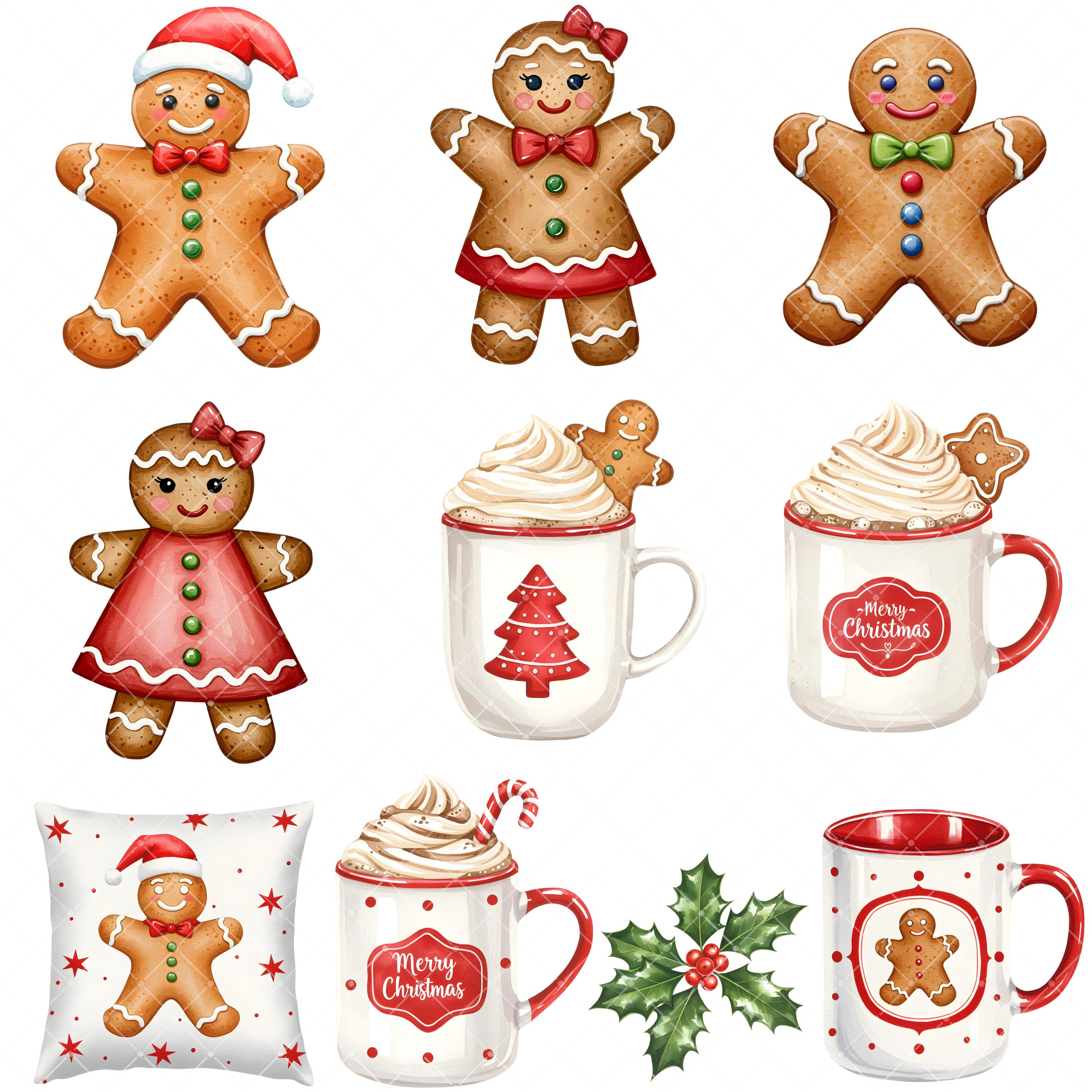 Gingerbread Christmas Clipart - Watercolor - Christmas Png ...