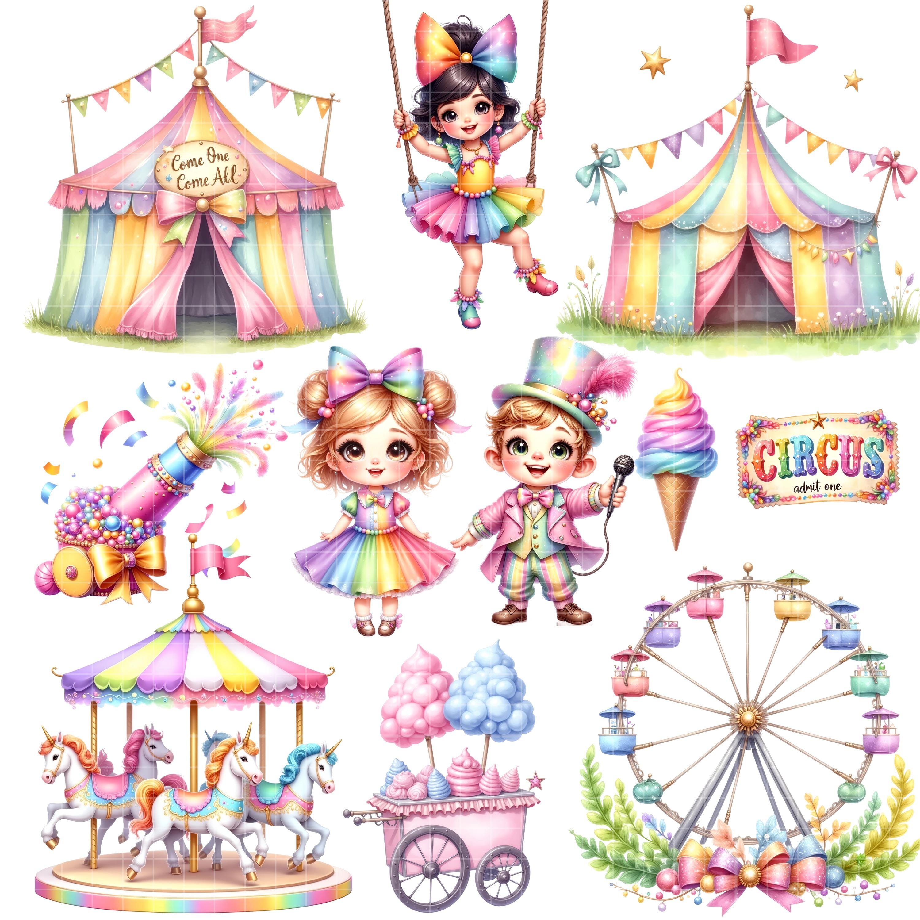 Pastel Circus Clipart - Watercolor - Carnival Clipart - Circus Png ...