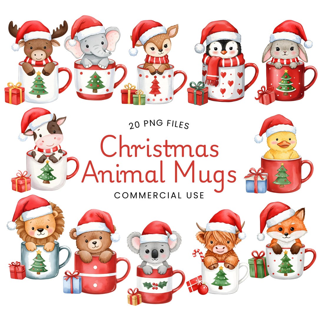 Christmas Mug Clipart - Watercolor - Cute Christmas Animals Png - Hot ...