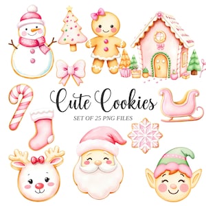 Christmas Cookie Clipart - Watercolor Pink Christmas - Gingerbread ...