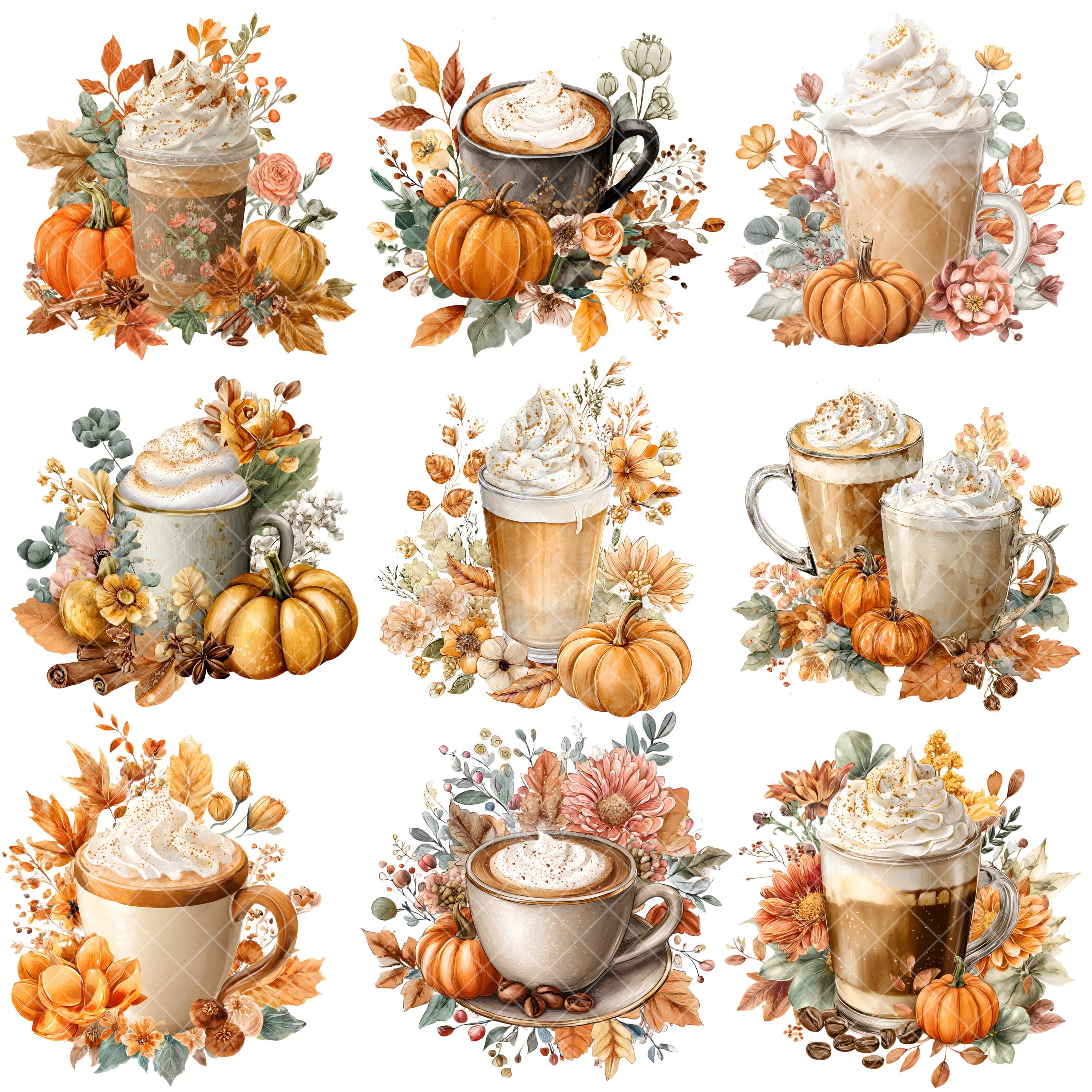 Pumpkin Spice Latte Clipart - Watercolor - Fall Coffee Sublimination ...