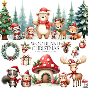 Woodland Christmas Clipart - Watercolor - Cute Animals Png - Winter ...