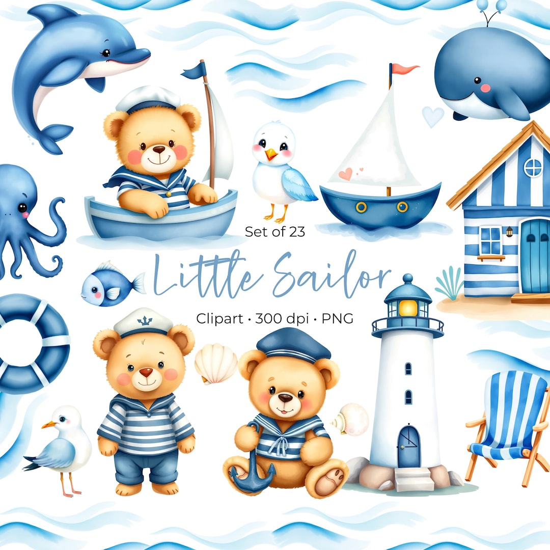 Cute Sailor Bear Clipart - Nautical - Teddy Bear Png - Nursery Clipart ...