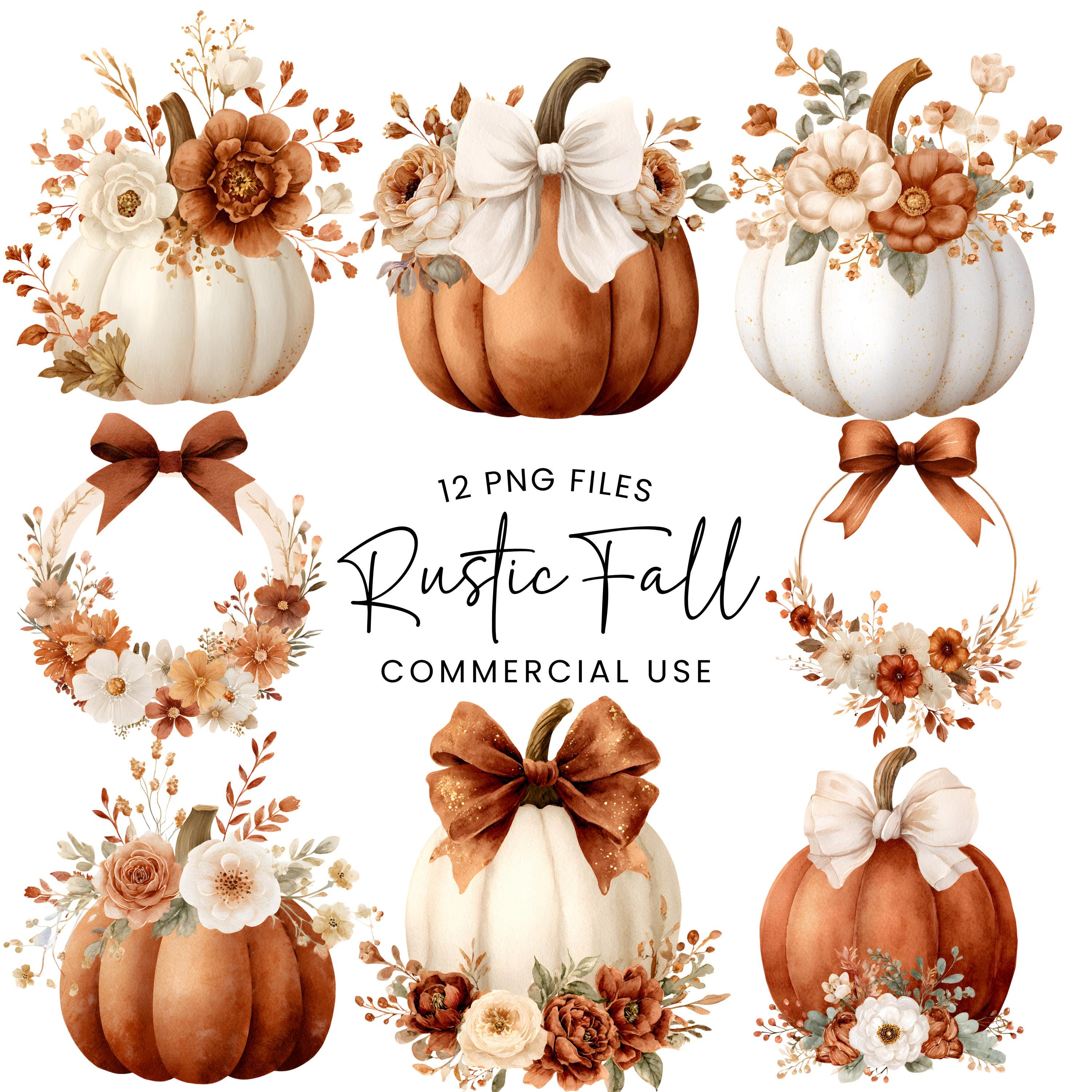 Rustic Fall Clipart - Watercolor - Floral Pumpkin Png - Boho Pumpkin ...