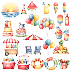 Pool Party Clipart - Watercolor - Cute Summer Clipart - Boy's Birthday ...