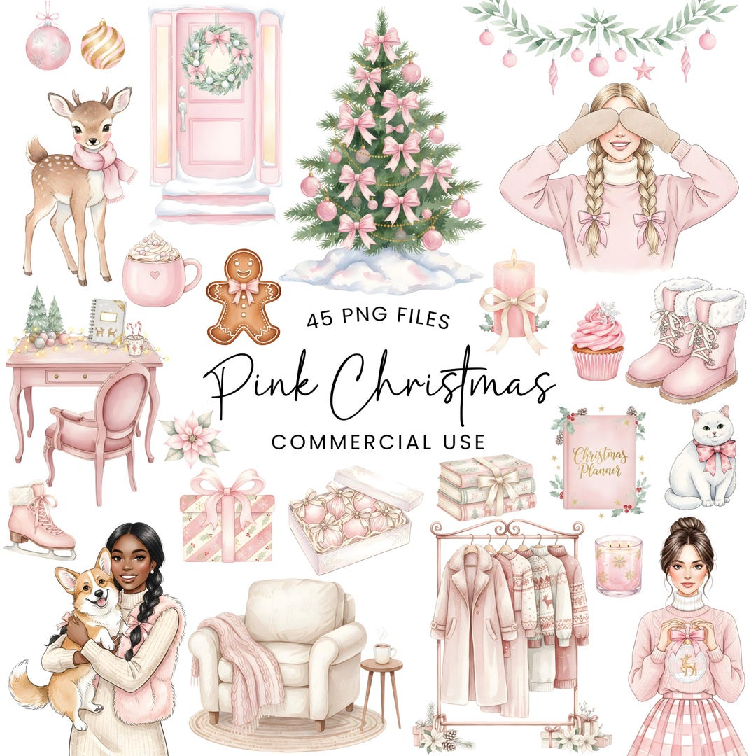 Pink Christmas Clipart - Watercolor - Soft Christmas Png - Planner ...