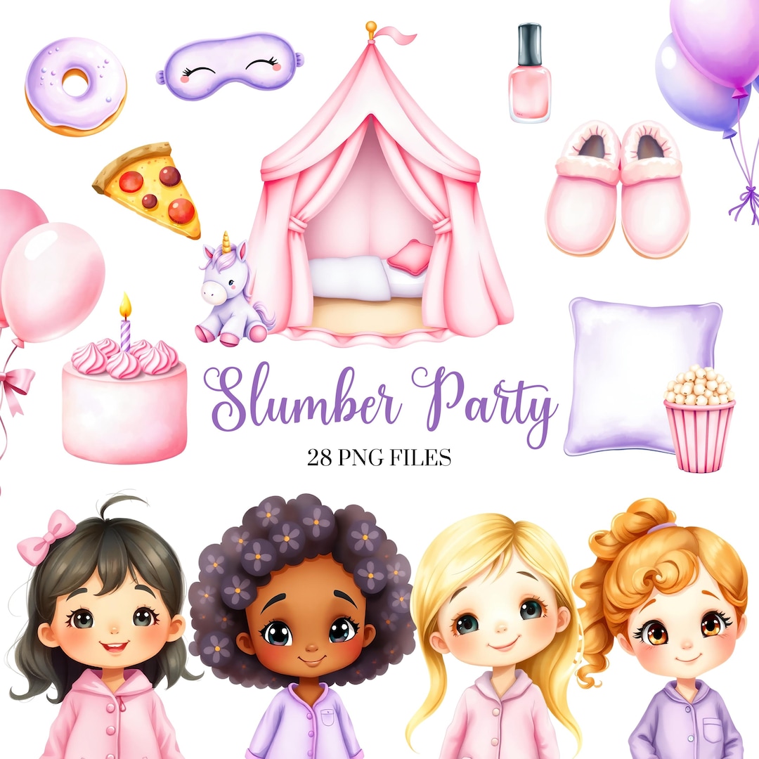 Slumber Party Clipart - Watercolor - Sleepover Clipart - Pajama Party ...