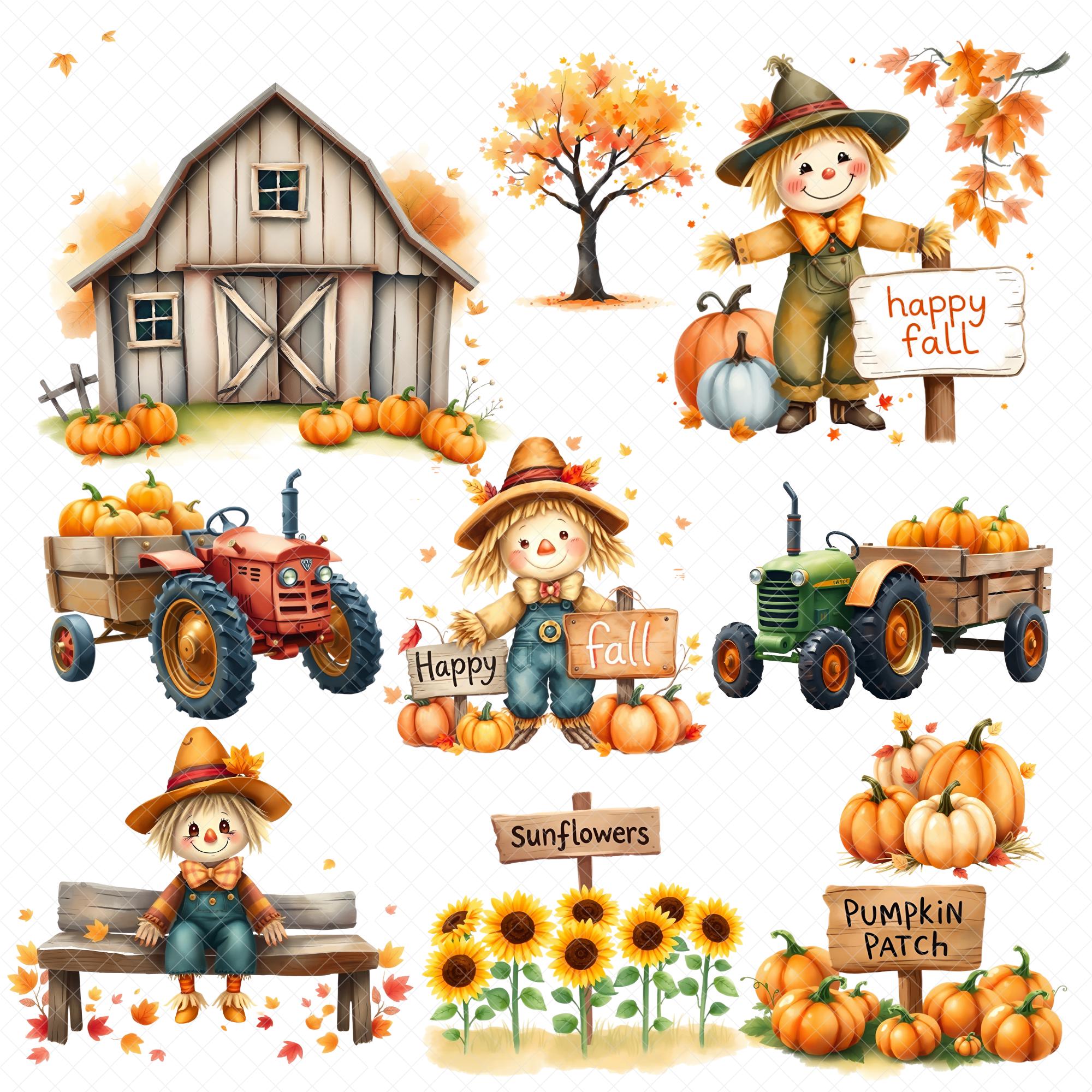 Cute Scarecrow Clipart - Watercolor - Autumn - Fall Clipart - PNG ...