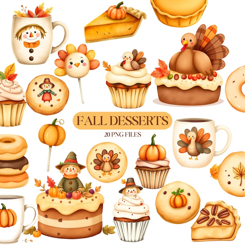 Fall Dessert Clipart - Cute - Thanksgiving - Pumpkin - Scarecrow ...