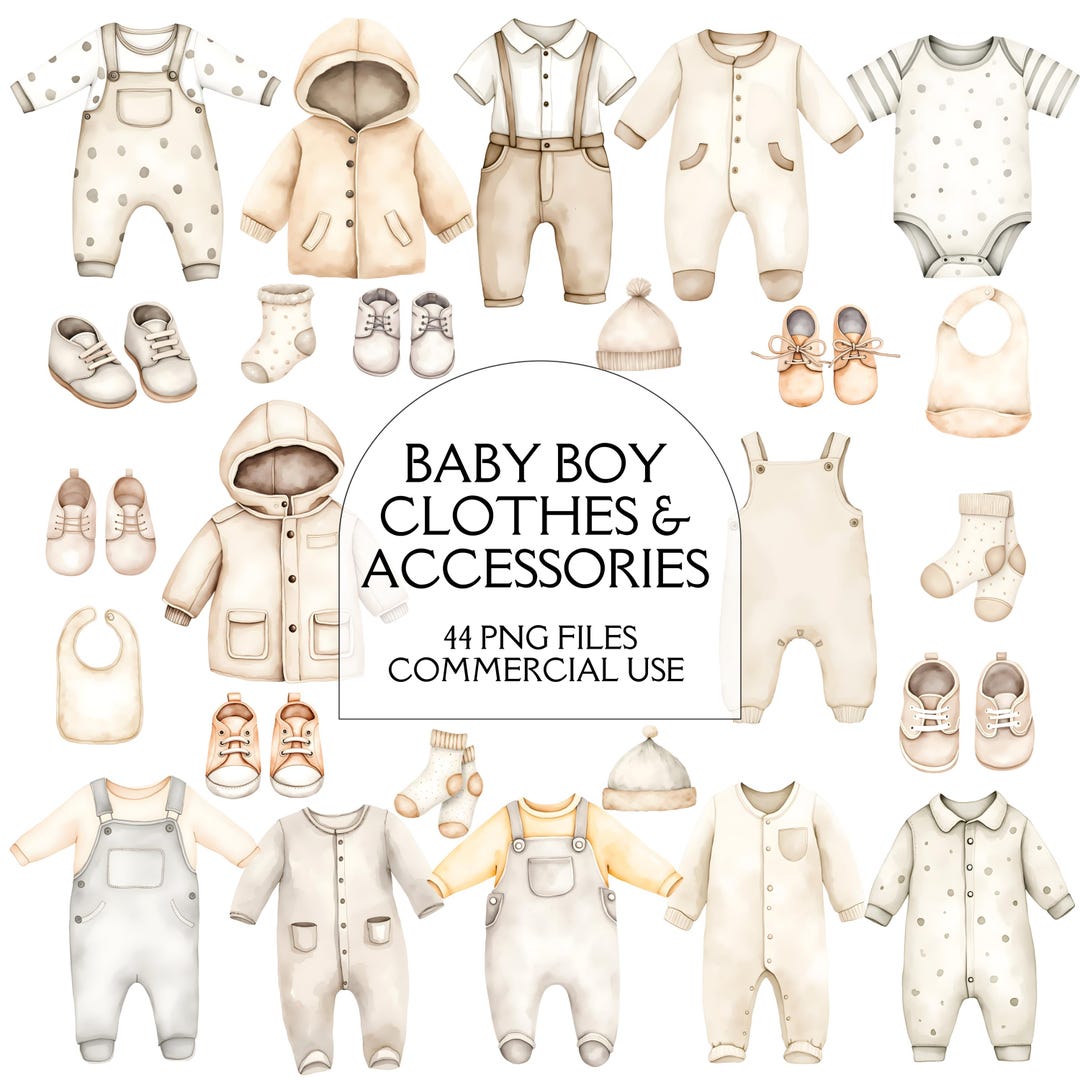 Baby Boy Clothes Clipart - Watercolor - Nursery Art - Baby Shower ...