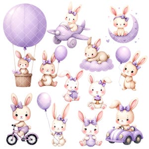 Cute Purple Bunny Clipart - Watercolor - Nursery Clipart - Bunny Png ...