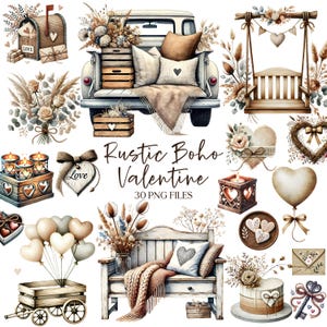 Rustic Boho Valentine Clipart - Watercolor - Valentine Png ...
