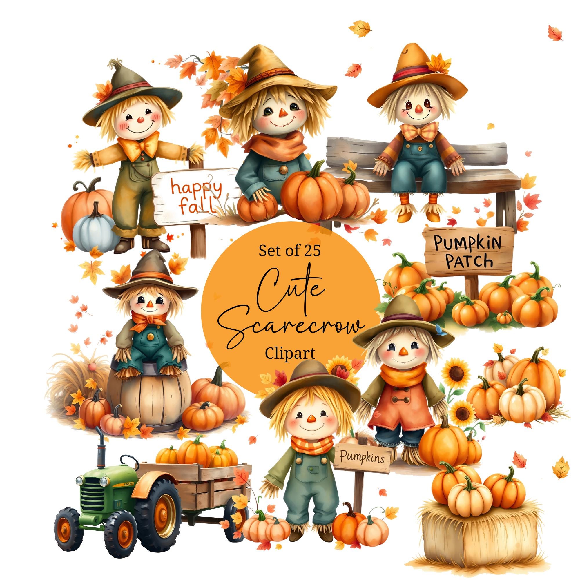 Cute Scarecrow Clipart - Watercolor - Autumn - Fall Clipart - PNG ...