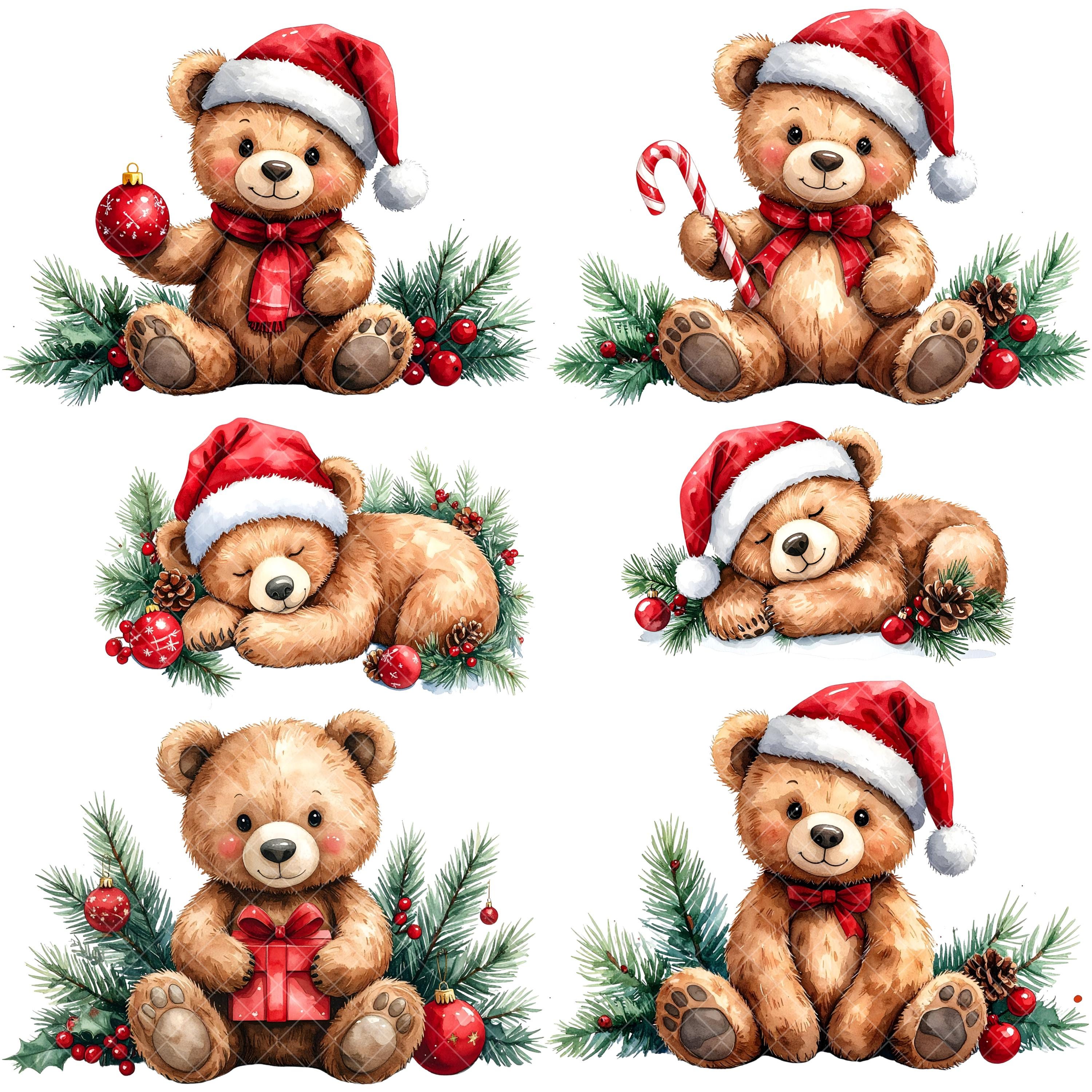 Christmas Bears Clipart - Watercolor - Cute Christmas Png - Teddy Bear ...