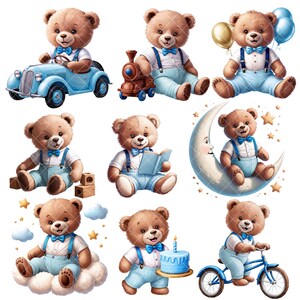 Cute Teddy Bear Clipart - Boy Bear - Nursery Clipart - Baby Shower ...